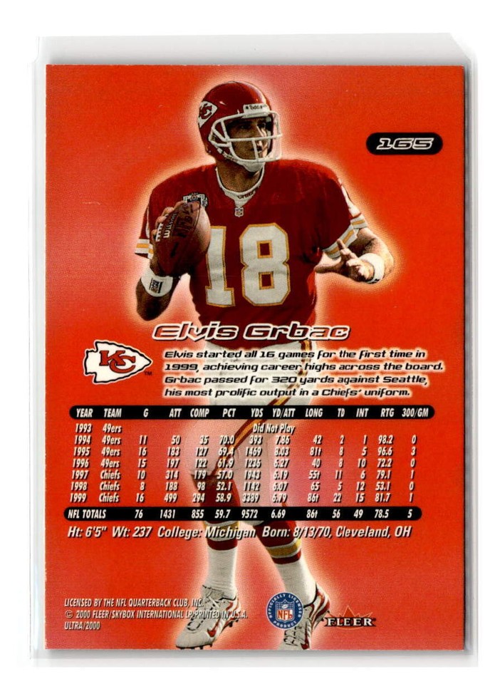 2000-Ultra -#165-Elvis Grbac -Kansas City Chiefs | eBay