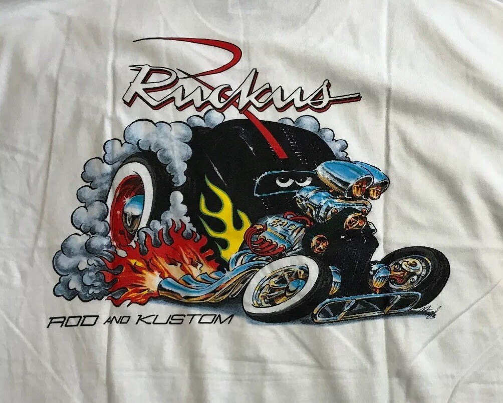 Ruckus Rod & Kustom TShirt M White Short Sleeve Hot Rod Rat Rod Classic ...