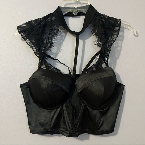 Charlotte Russe Halter Neck Corset Lace Satin Adjustable Straps Black ...