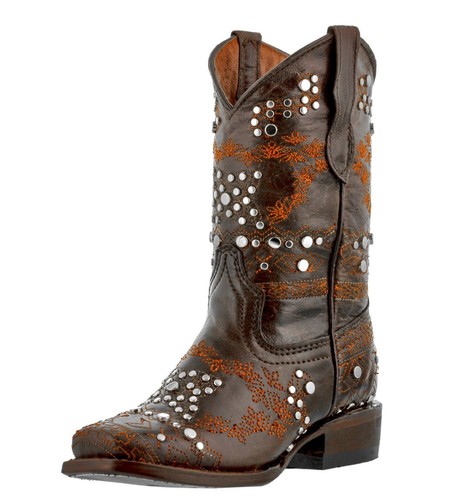 Kids Brown Cowboy Boots Studded Western Wear Leather Cowgirl Boots ...