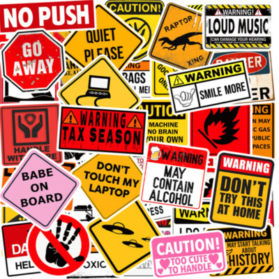 50pcs Warning 2 Caution Sign Waterproof Skate Phone Snowboard Stickers ...