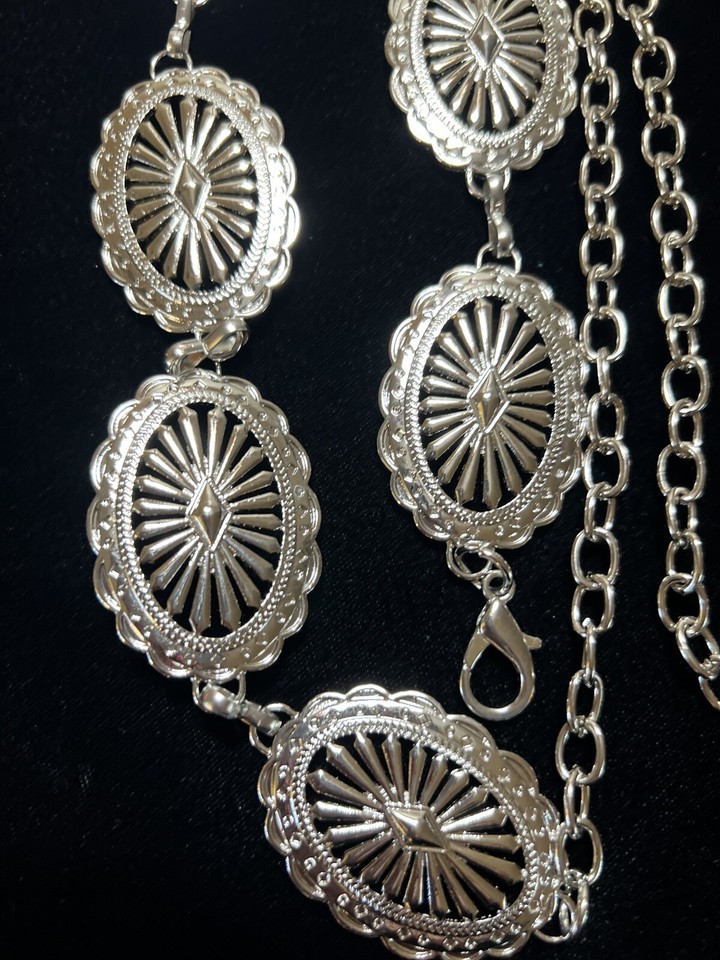 XXL 60” Long New Western Boho Floral Silver Concho Chain Belt | eBay