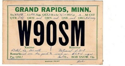 1934 Radio QSL card. W9OSM, Bob Snow, Grand Rapids, Minnesota | eBay