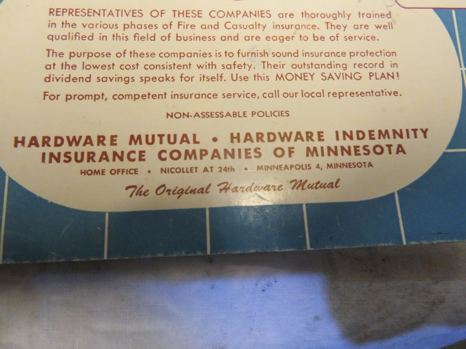 Vintage 50s Hardware Mutual Insurance Co. ink blotter (Chillicothe Mo ...