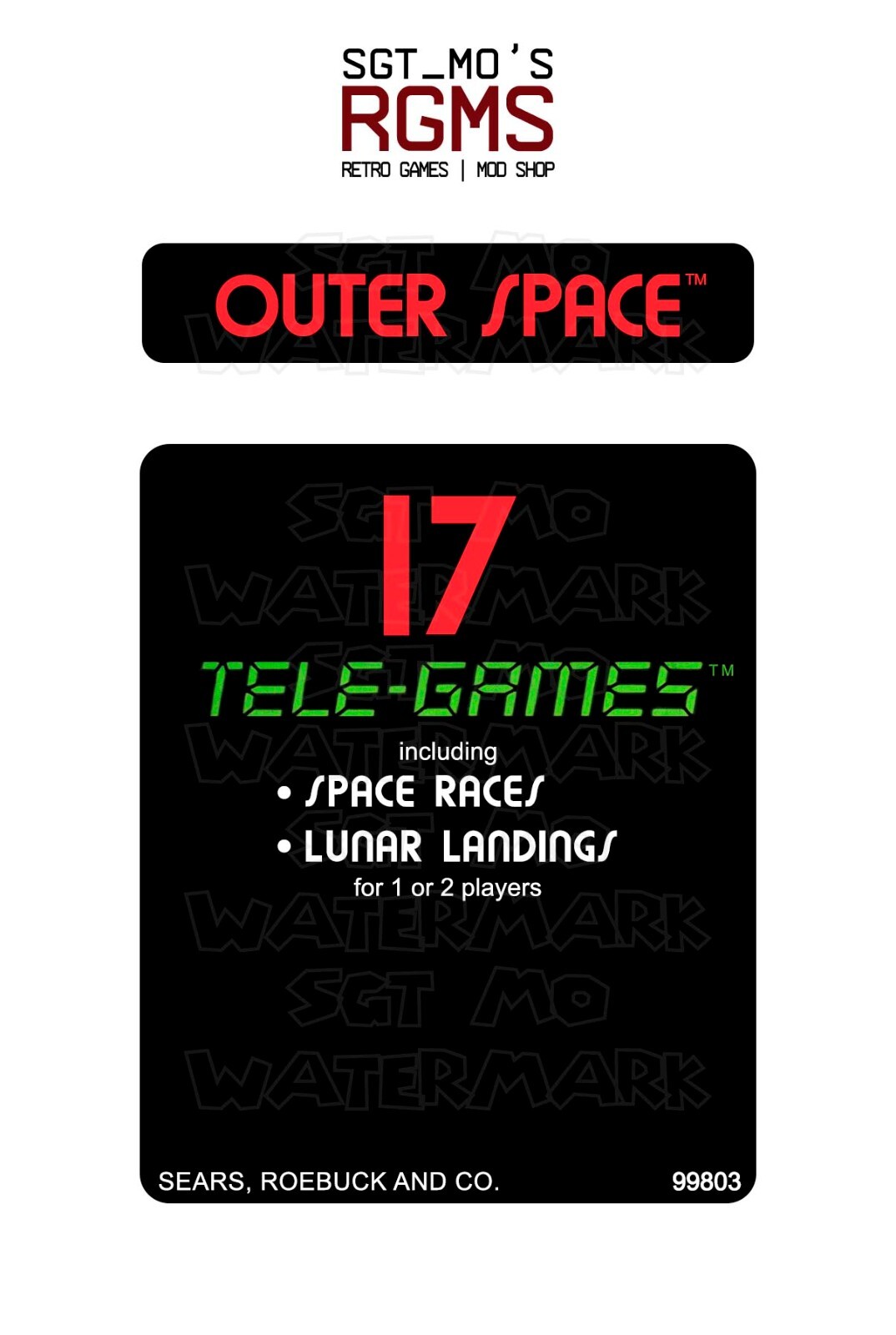 Atari 2600/Sears Tele-Games Replacement Label - Outer Space | eBay