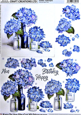 A4 DIE CUT 3D PAPER TOLE DECOUPAGE "HYDRANGEA" SHEET DCD665 Flowers | eBay