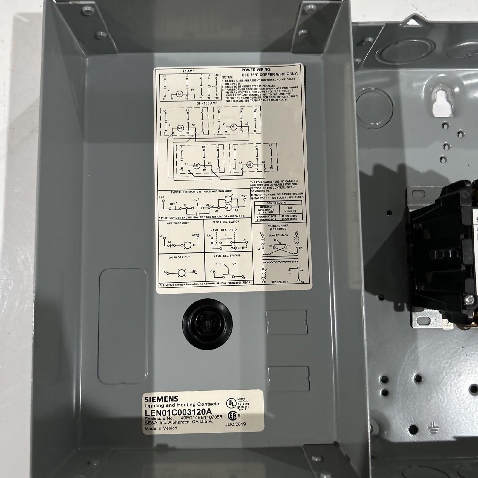 Siemens LEN01C003120A Lighting and Heating Contactor in Enclosure ...