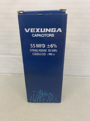 Vexunga Capacitor CBB65B 55 MFD +- 6% 370VAC/450vac 50/60 Hz New Open ...