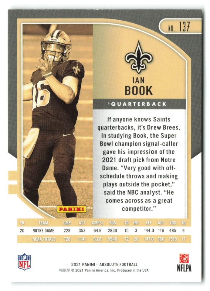 2021 Panini Absolute Ian Book #137 Rookie Retail New Orleans Saints | eBay