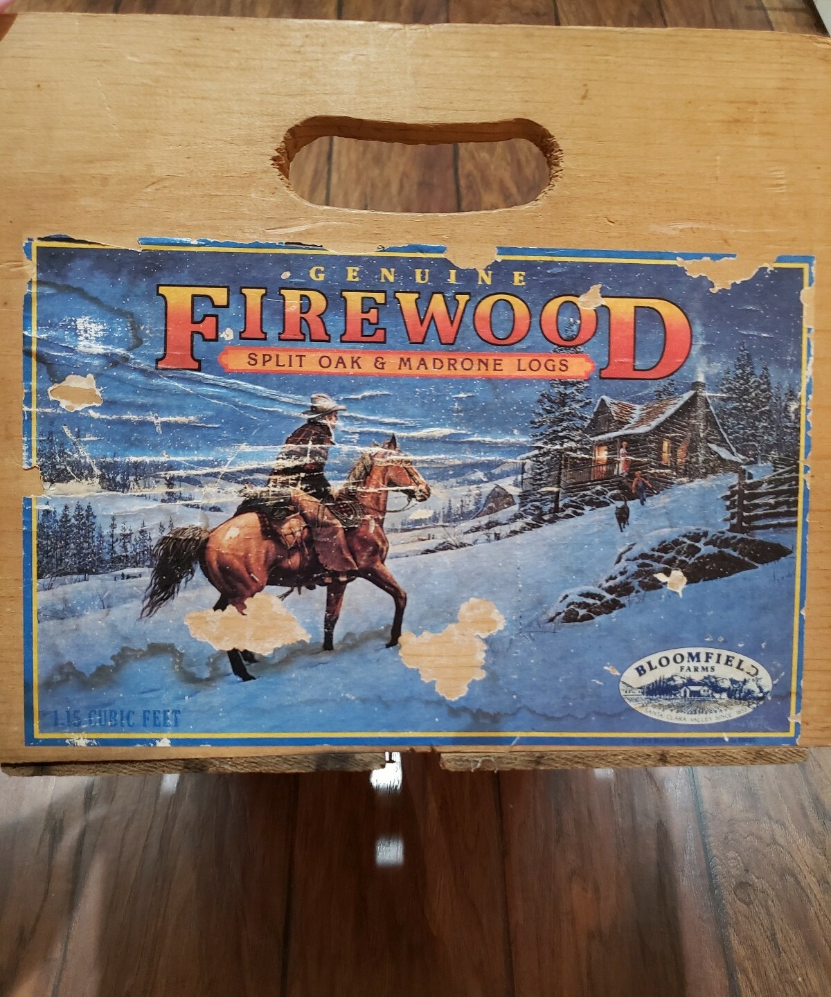 BLOOMFIELD FARMS FIREWOOD~ORIGINAL 1977 BOX CRATE & LABELS~COUNTY HORSE ...