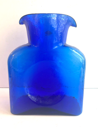 Vintage Blenko Handmade Cobalt Double Spout Glass Vase w/Original Sticker | eBay