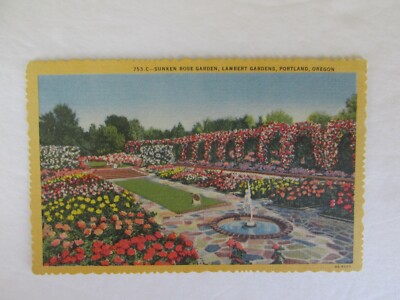 D28 vintage postcard Sunken Rose Garden Lambert Gardens Portland OR ...