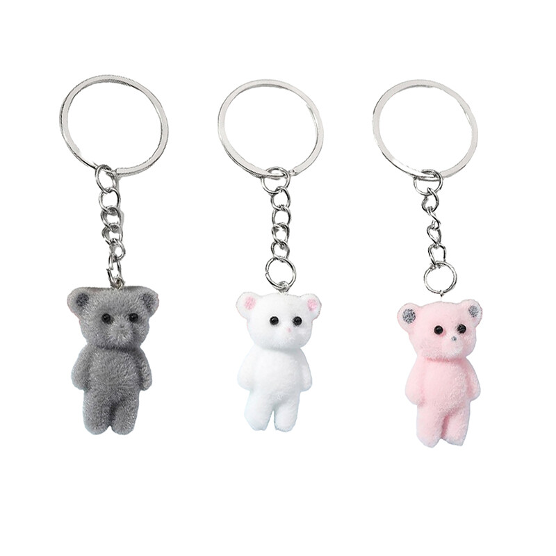 1pc Cute Resin Flocking Little Bear Keychain Animal Key Ring Keys ...