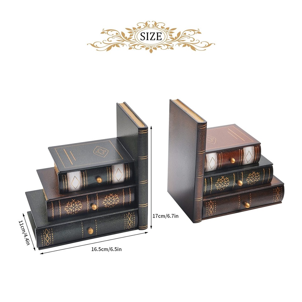 Bookends Vintage Decorative Book Organizer Wooden False Book Shelf Tidy ...