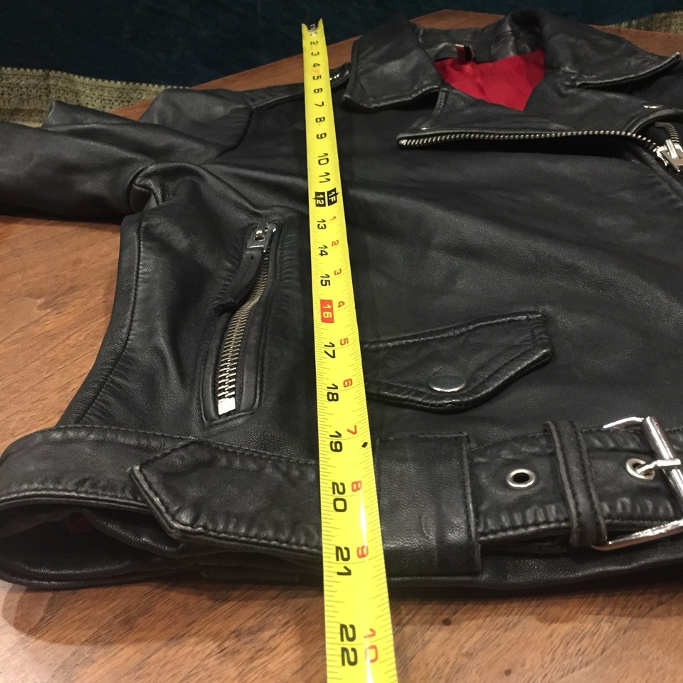 Topshop Black Genuine Leather Moto Biker Jacket Womens 10 M Zip Grunge ...