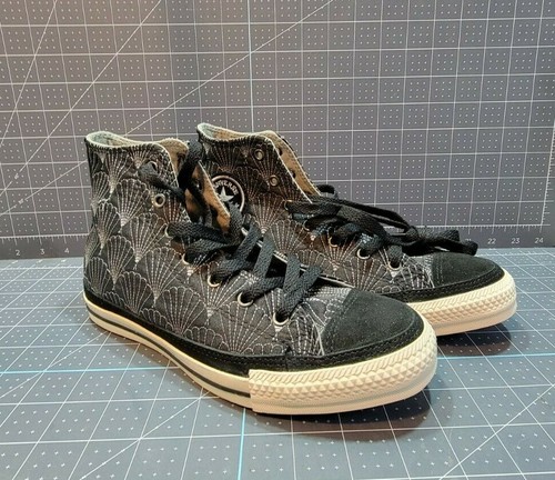 Converse Embroidered Shell Black Suede Trim High Tops Shoes Wm's 7 | eBay