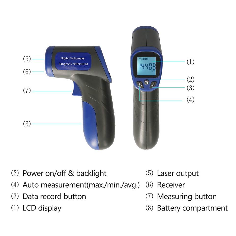 Digital Laser Tachometer Handheld RPM Meter Speedmeter Engine Motor ...