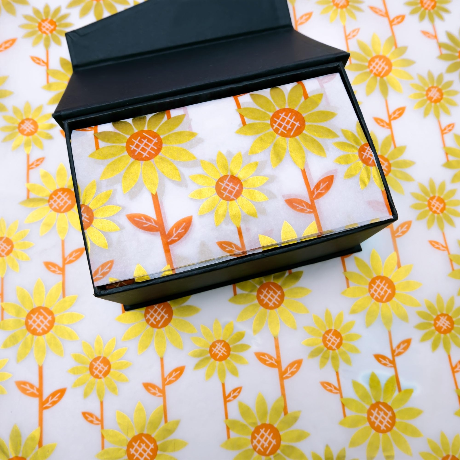 100 Sheets Sunflower Tissue Paper BulkWhite with Sunflower Pattern ...