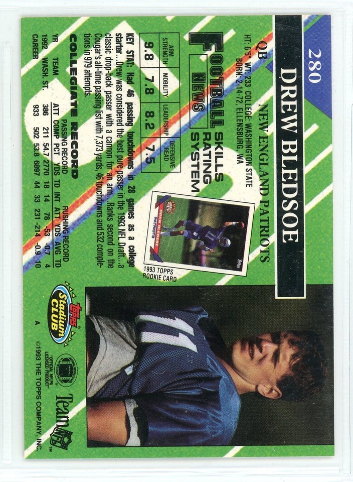 1993 Topps Stadium Club DREW BLEDSOE Rookie Card #280 | eBay