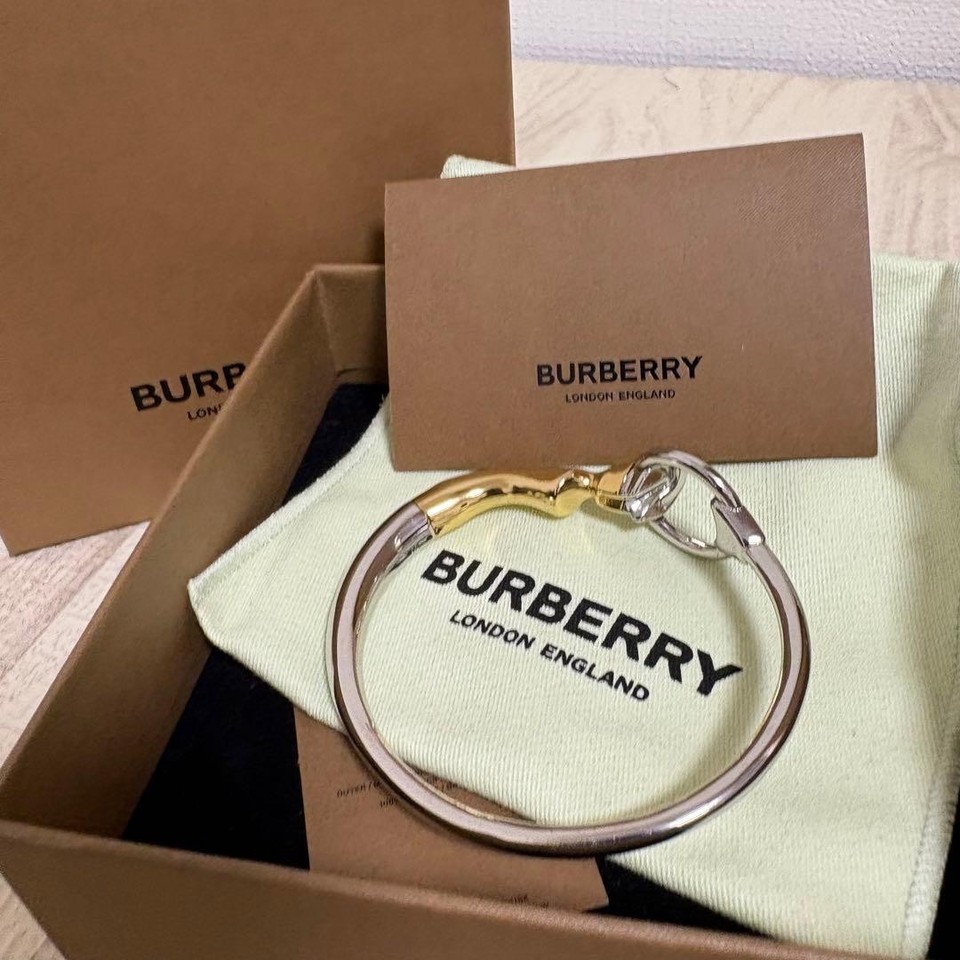 BURBERRY Current Bangle Bracelet Gold and Silver Combination Logo ...