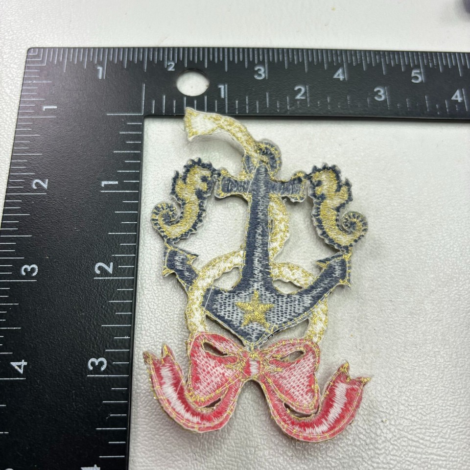 Fancy Ornate RED BOW BLACK SHIP NAVY ANCHOR Patch 39E2 | eBay