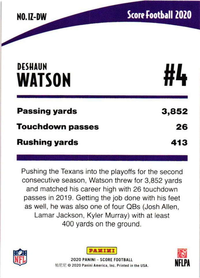 2020 Score #IZ-DW Deshaun Watson In the Zone | eBay