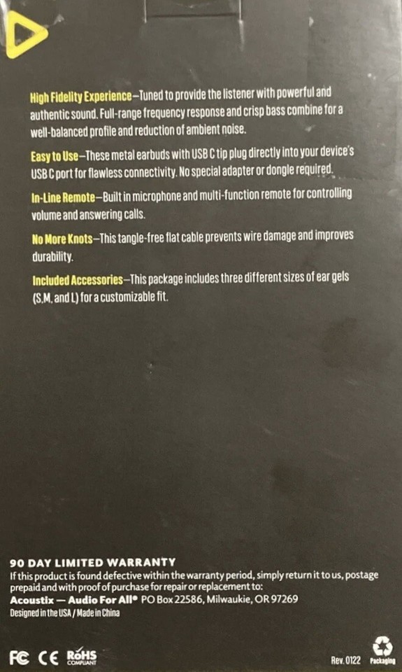 Acoustix Premium Sound Stereo Earbuds w/ USB-C Connector - Black & Gray ...