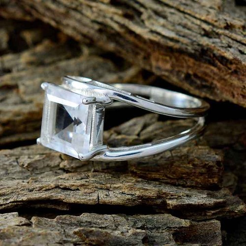 Crystal Quartz White Color 925 Silver Ring Square Shape Size AU-P | eBay
