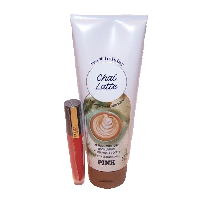Victoria's Secret PINK Chai Latte Lotion w L'oreal Red Matte Lip Stain ...