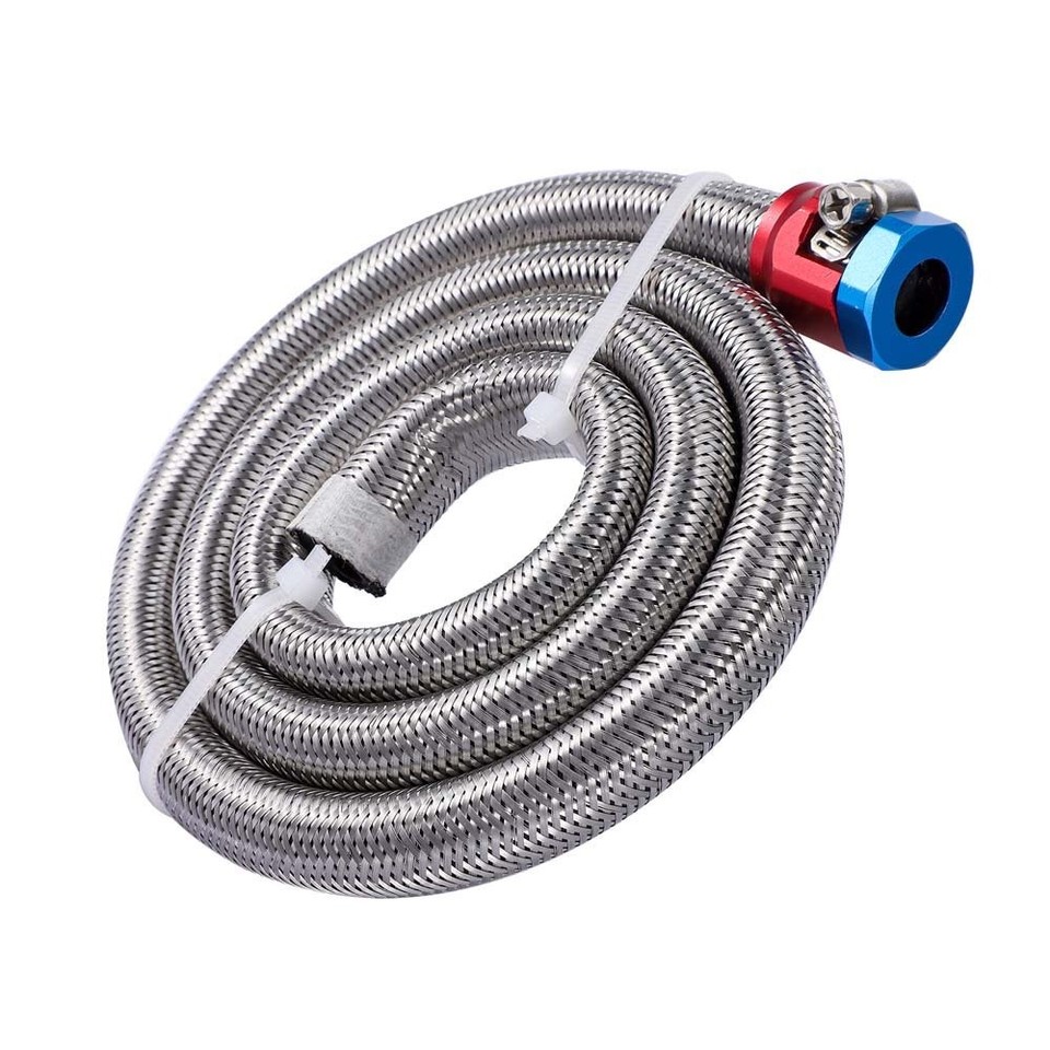Engine Stainless Steel Flex Braid Fuel Line Kit 3/8" I.D.Hose w/ Two ...