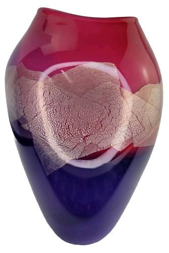 Sigwarth Art Glass Studio Silver Leaf Pink Purple Abstract Vase Hand ...