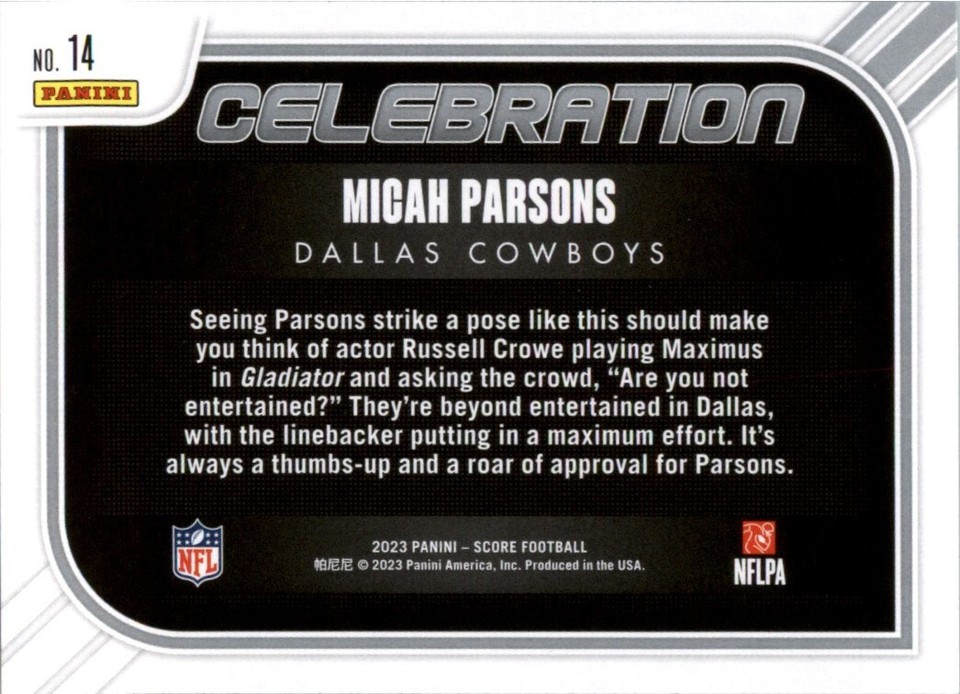 2023 Score Celebration #14 Micah Parsons Dallas Cowboys Penn State ...