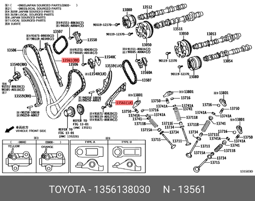 Genuine OE timing chain deflection rail, 1356138030 for Toyota 13561 ...