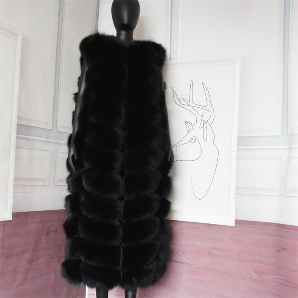 100% Real Fox Fur Blocks Vest Sleeveless Women Long Coat Fur Jacket ...