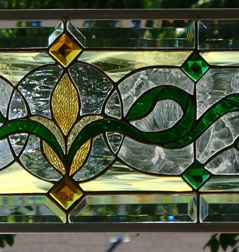 Stained Glass Transom window HANGING PANEL 27 5/8 X 10 5/8 incl hooks ...