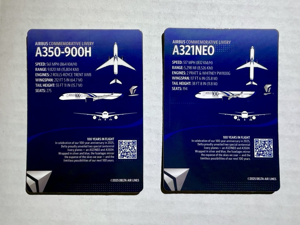 Delta Air Lines A350 & A321 Trading Card Exclusive New 100th ...