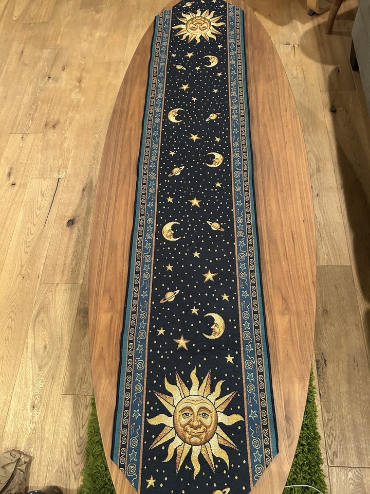 Vintage 90s Celestial Tapestry Table Runner Sun, Moon Star Design with ...