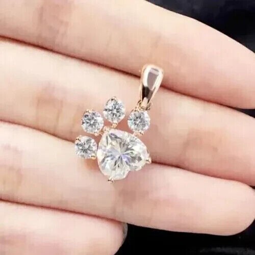 2Ct Heart Cut Simulated Diamond Dog Paw Print Charm Pendant 14k Rose ...