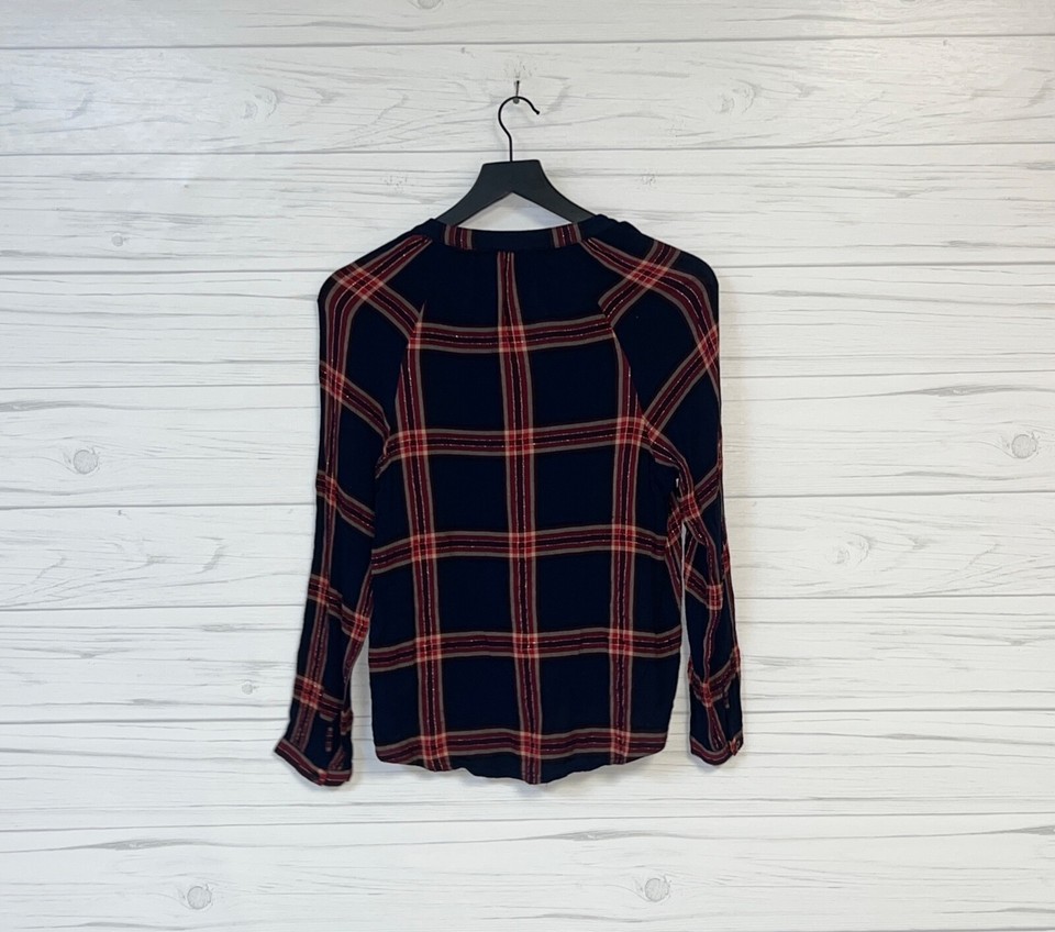Lucky Brand top womens size extra small long sleeve plaid navy blue | eBay