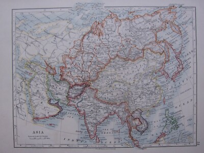 1918 MAP ASIA INDIA ARABIA PERSIA MONGOLIA CHINA SIAM AFGHANISTAN SIAM ...