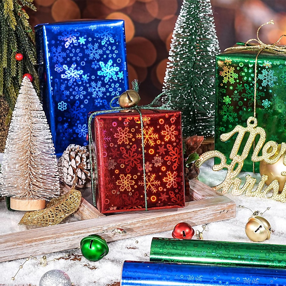 LeZakaa Snowflake Holographic Wrapping Paper - Mini Roll - Red/Blue ...