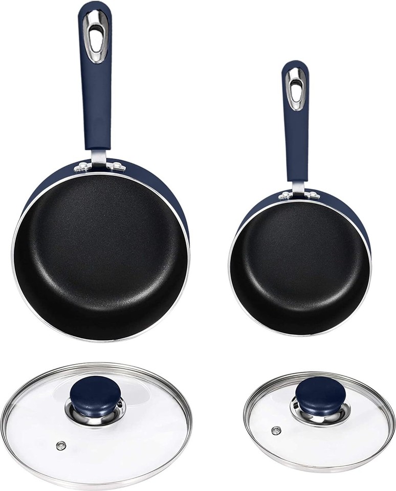 Nonstick Cookware Saucepan Set 1 Quart and 2 Quart with Glass Lid ...