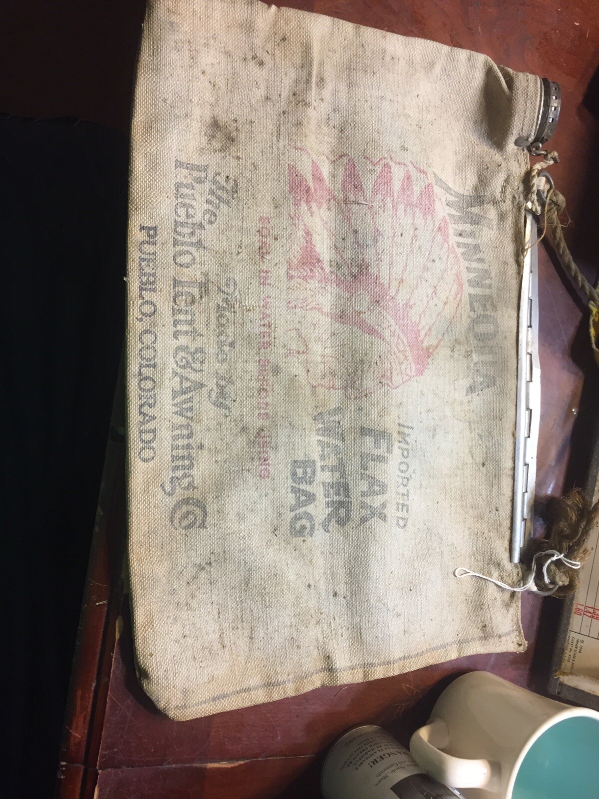 Vintage Minnequa Flax Water Bag Awesome Big Chief Indian Graphic Water ...