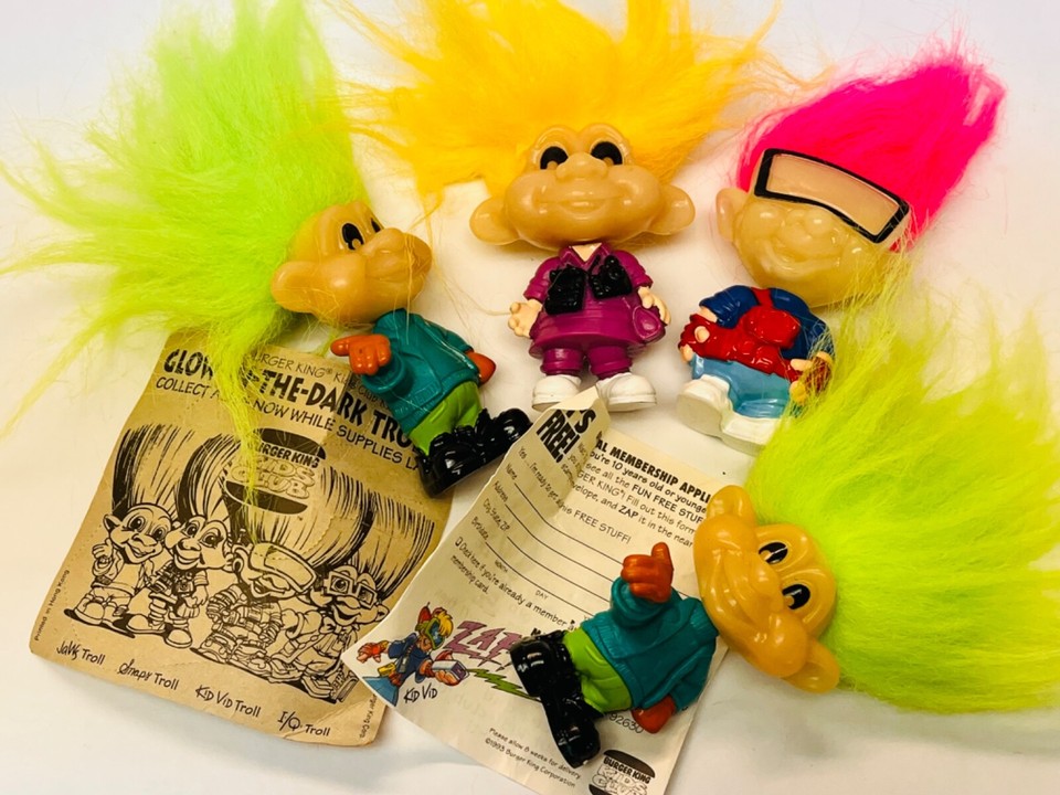 Vintage 1990s Burger King Kids Club Glow in the Dark Troll Doll set of ...