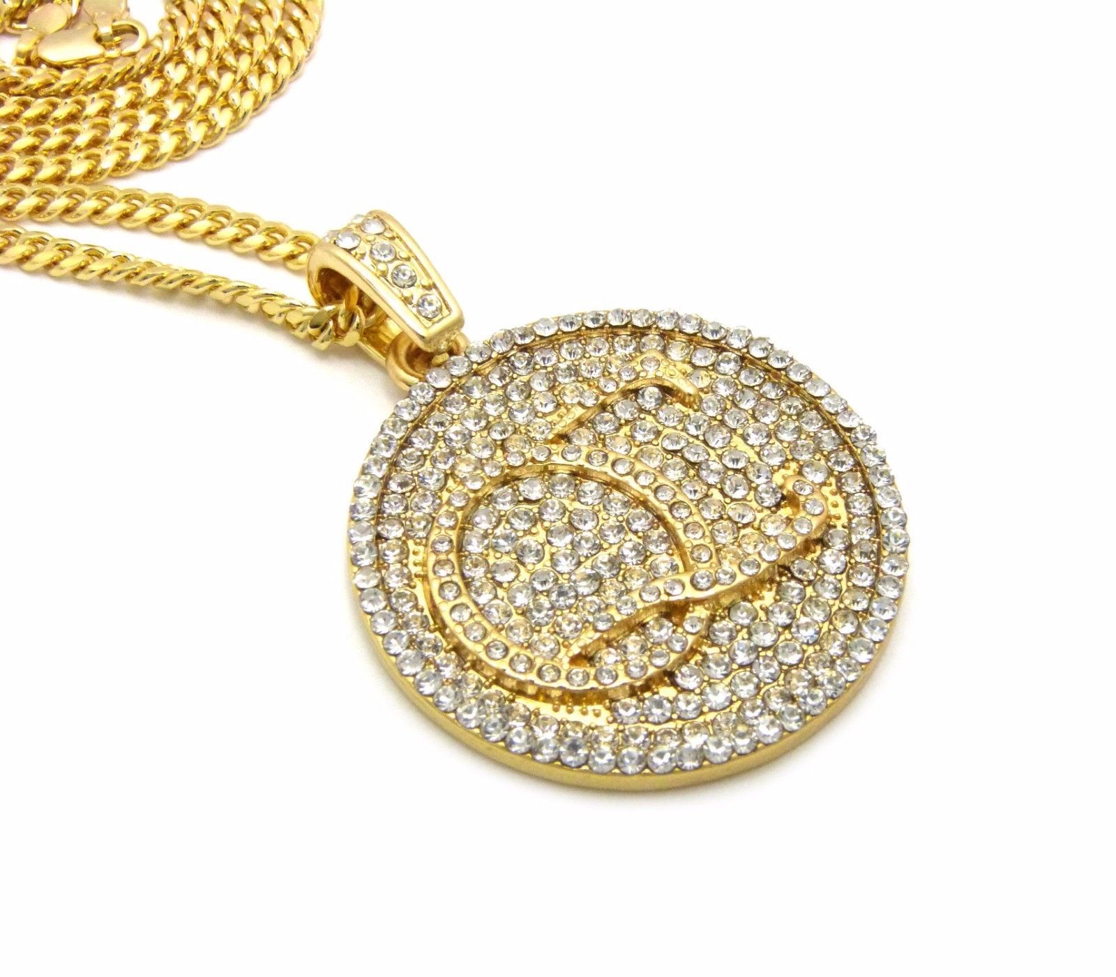 Iced Quavo QC Round Bling Pendant w/ 24" Box, Cuban, Rope Chain Hip Hop ...