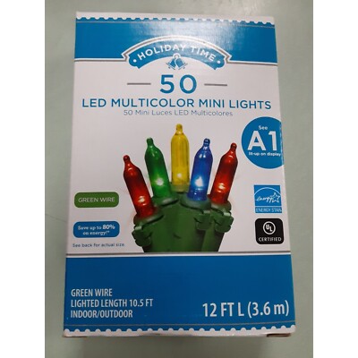 Holiday Time 50 LED Multicolor Mini Lights Green Wire NEW | eBay
