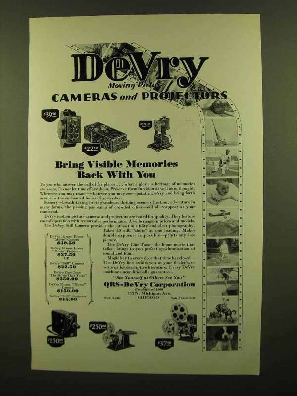 1929 DeVry Cameras and Projectors Ad - Moving Picture | eBay