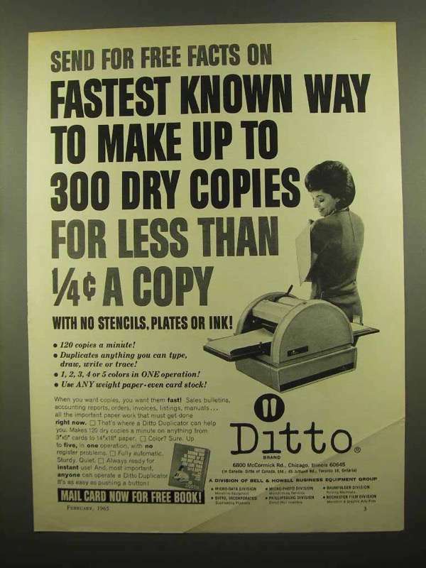 1965 Ditto Duplicator Ad - Fastest Known Way | eBay