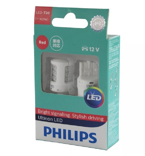 Philips T20 LED 12v W21W Red Wedge Ultinon Stop Light Bulb Genuine ...