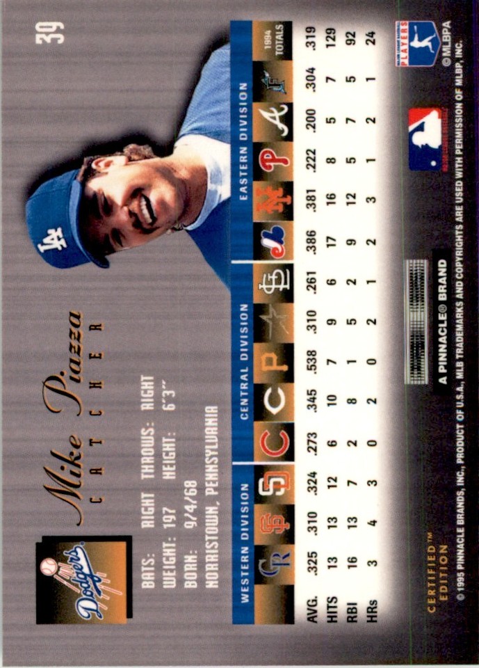 1995 Score Select Certified Mike Piazza . Los Angeles Dodgers #39 | eBay